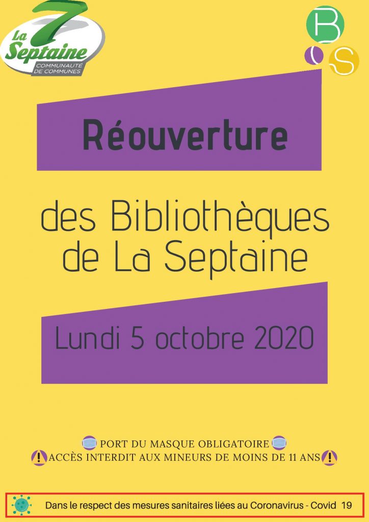 Réouverture des Bibliothèques de La Septaine - Communauté de Communes de La Septaine